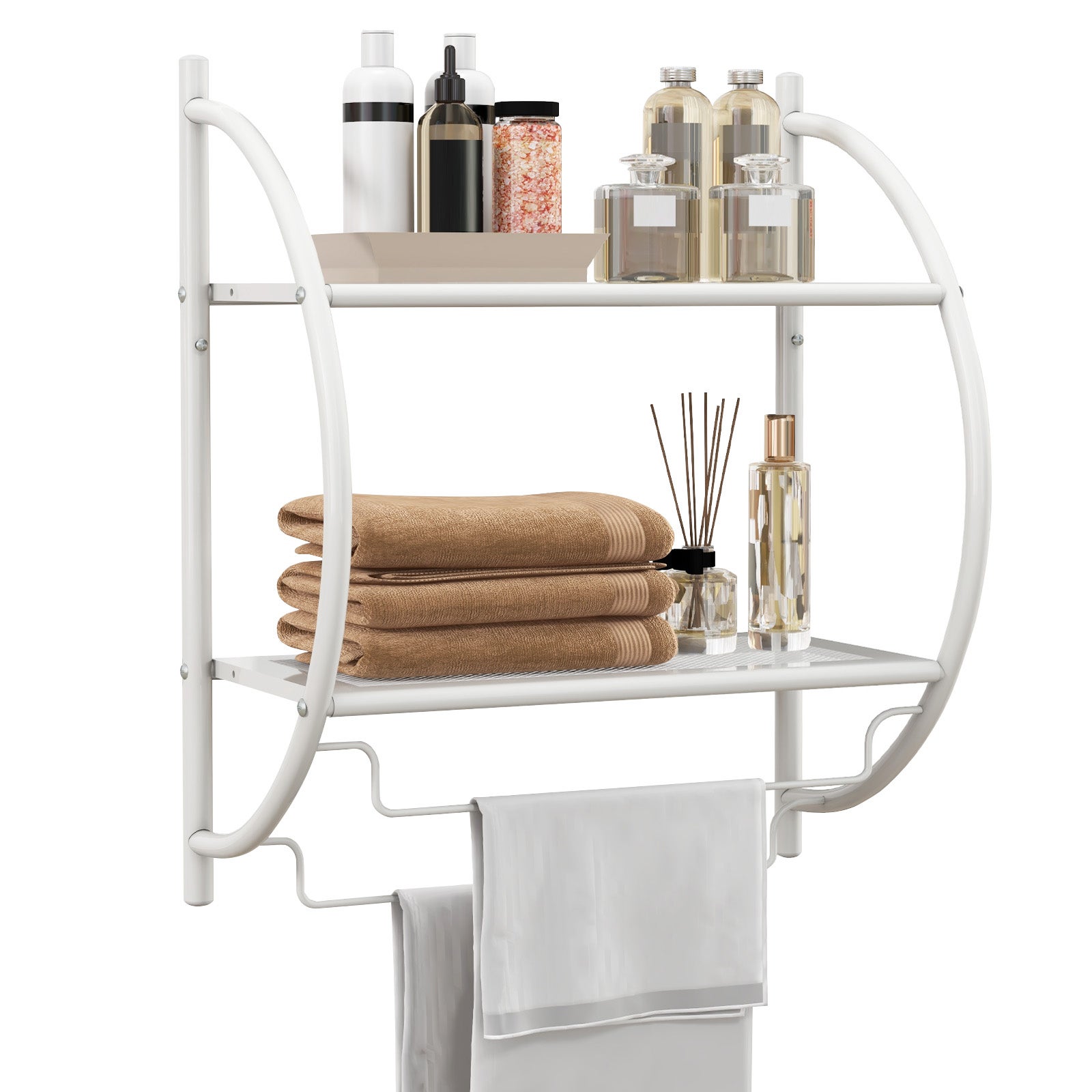 Porte-Serviettes Murale avec 2 Tablettes & 2 Barres, Etagère Mural ...