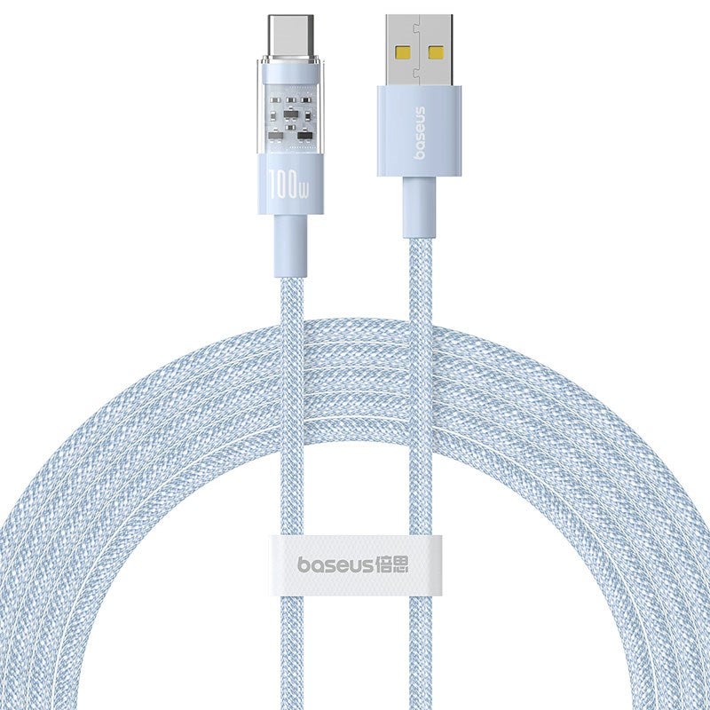 Câble de charge rapide Baseus Gem USB A vers USB C 2 m 100 W Bleu ...