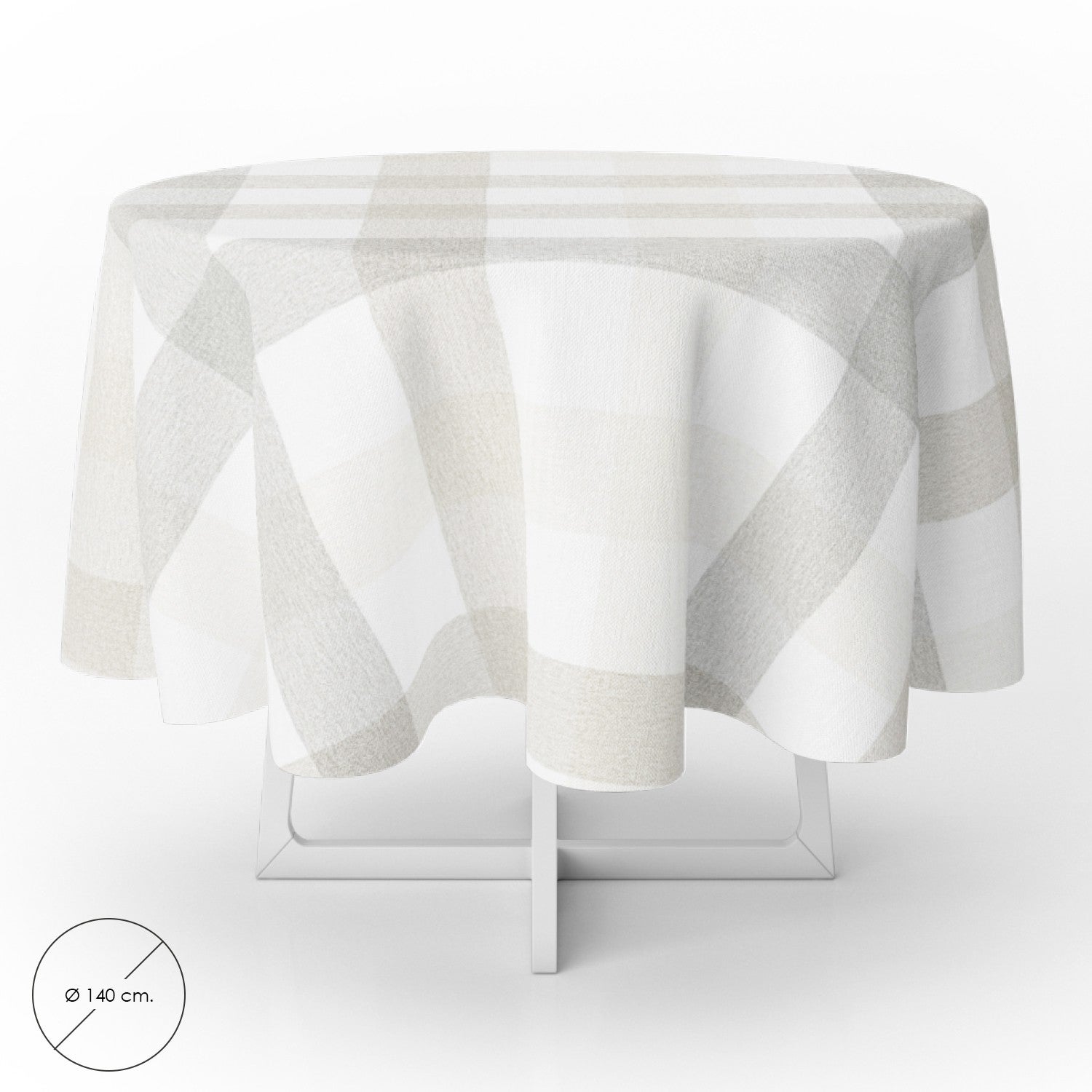 Mantel Hule Redondo à Ë 140 cm. Cuadros Beige | Leroy Merlin
