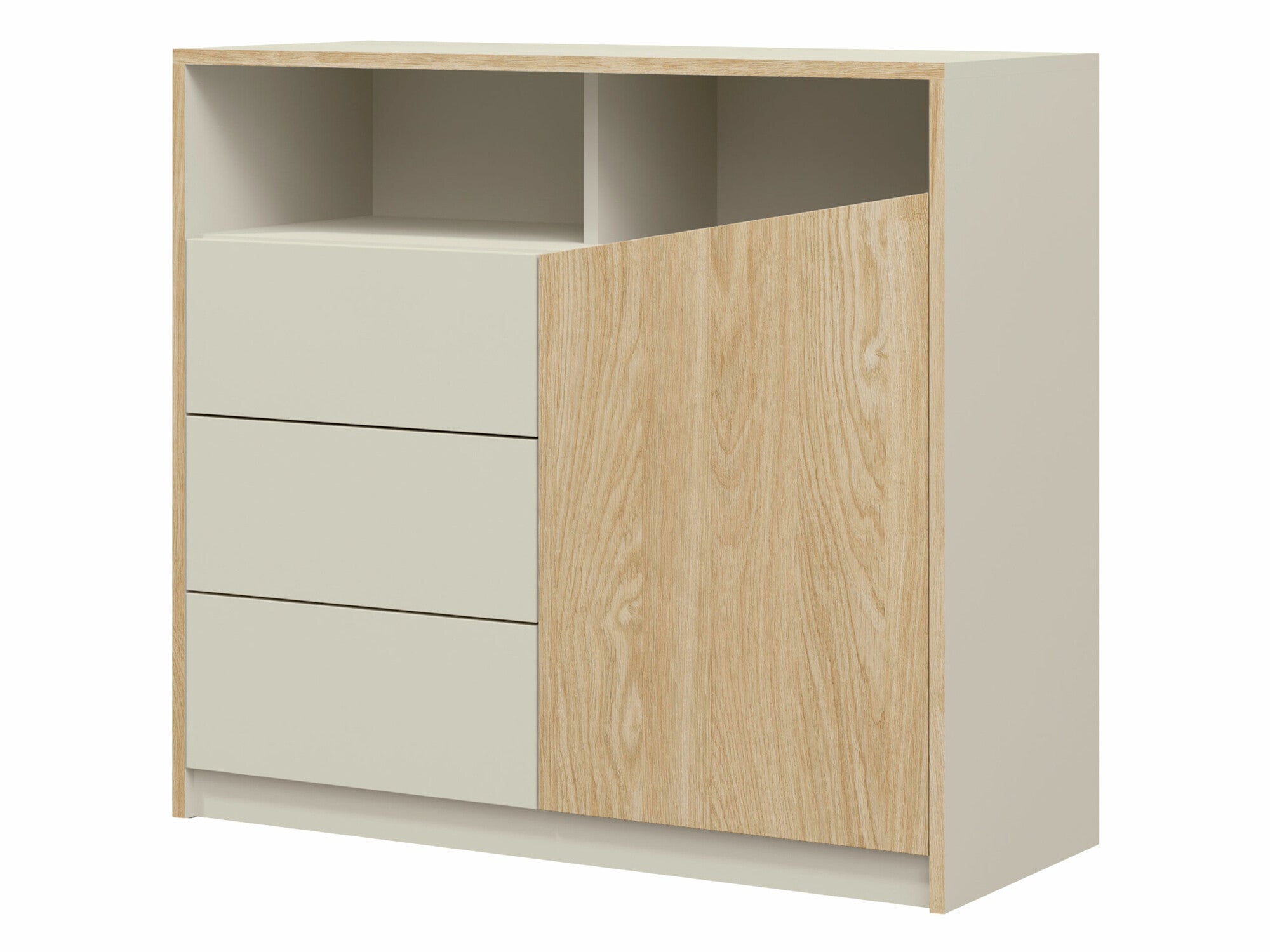 Cómoda Toledo L104, Beige, Roble, Con cajones y puertas, 91x100x41cm ...