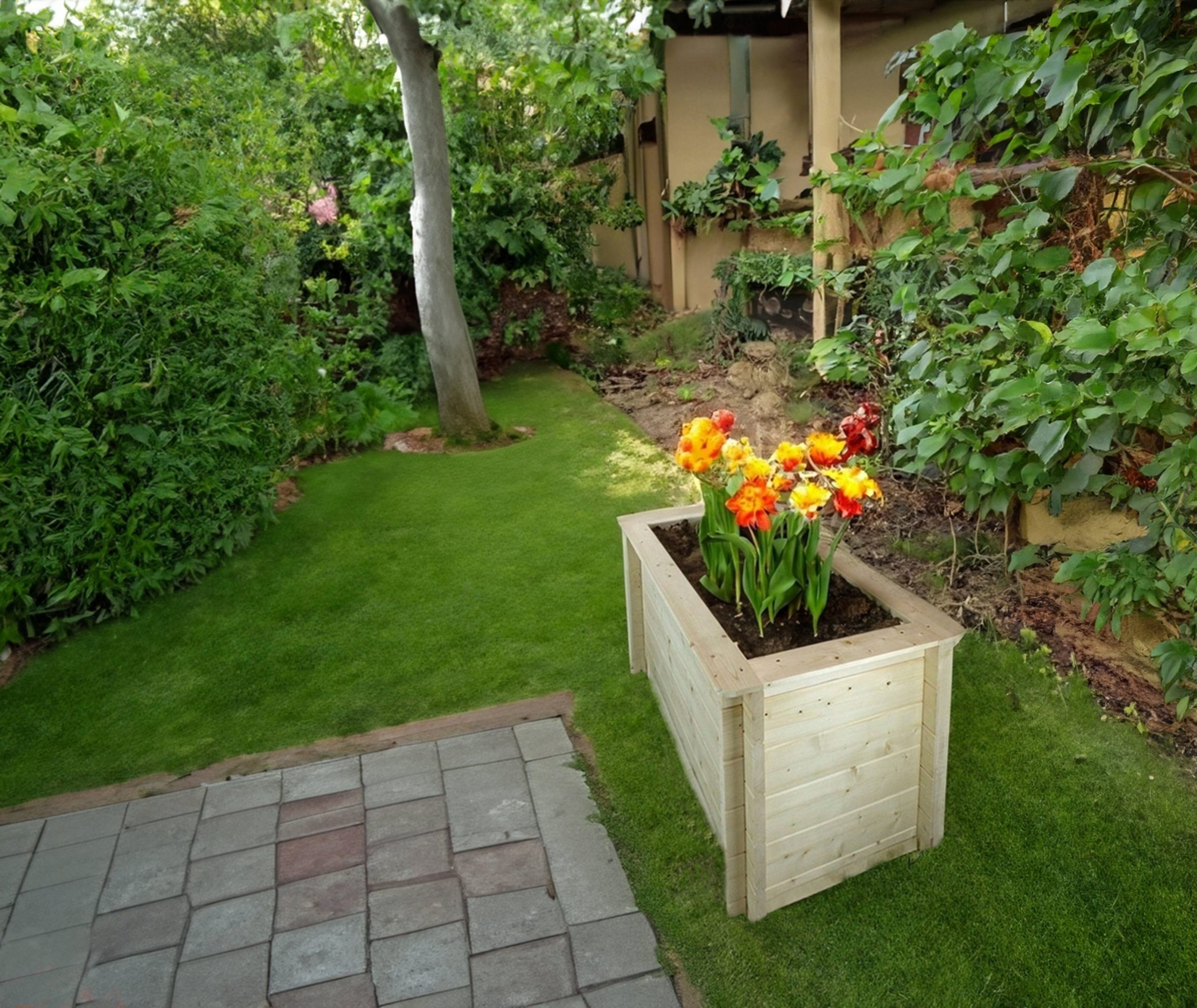 Plate-bande surélevée en bois - 118x58xH57 cm – jardinières extérieures pour jardin, balcon ...