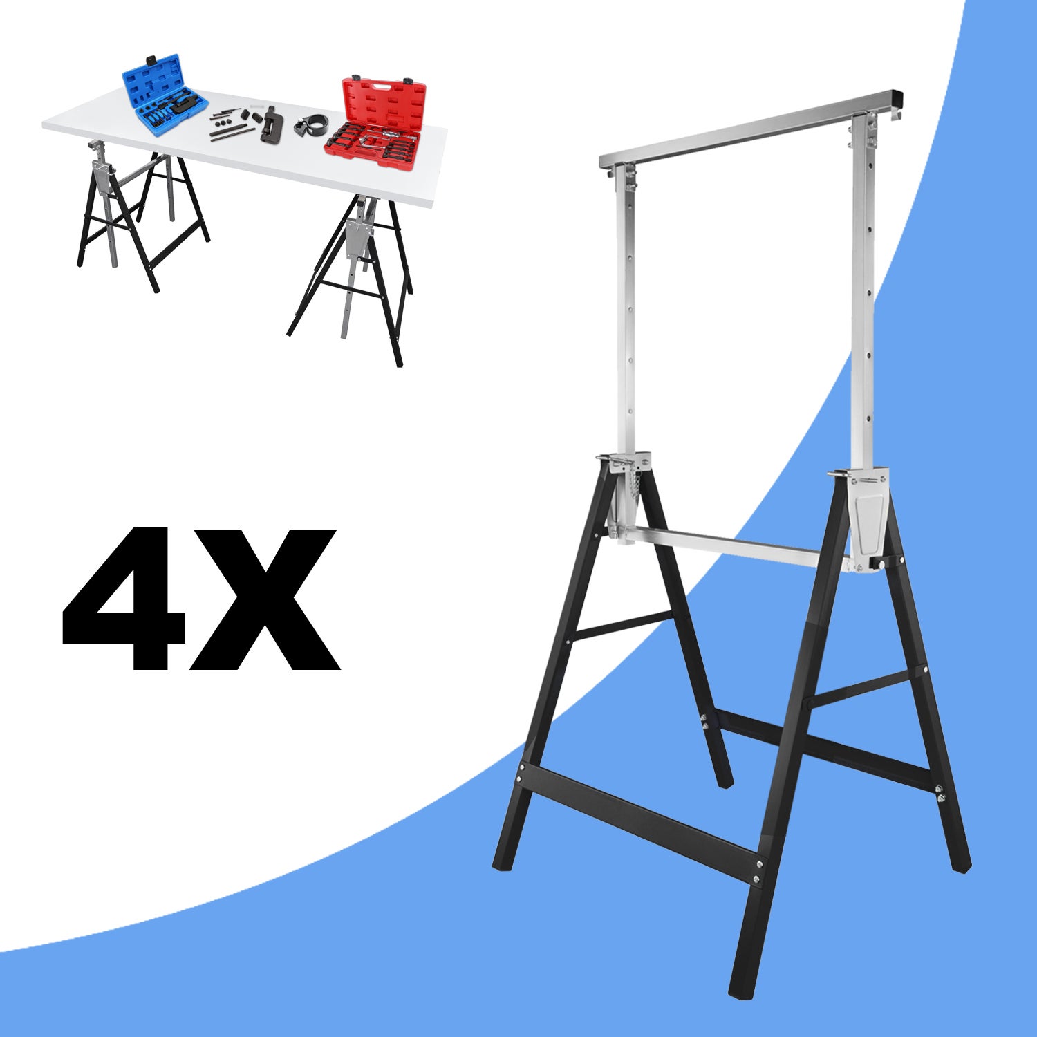 Juego de 4 caballetes telescópicos, carga máxima 200 kg, 80-130 cm de ...