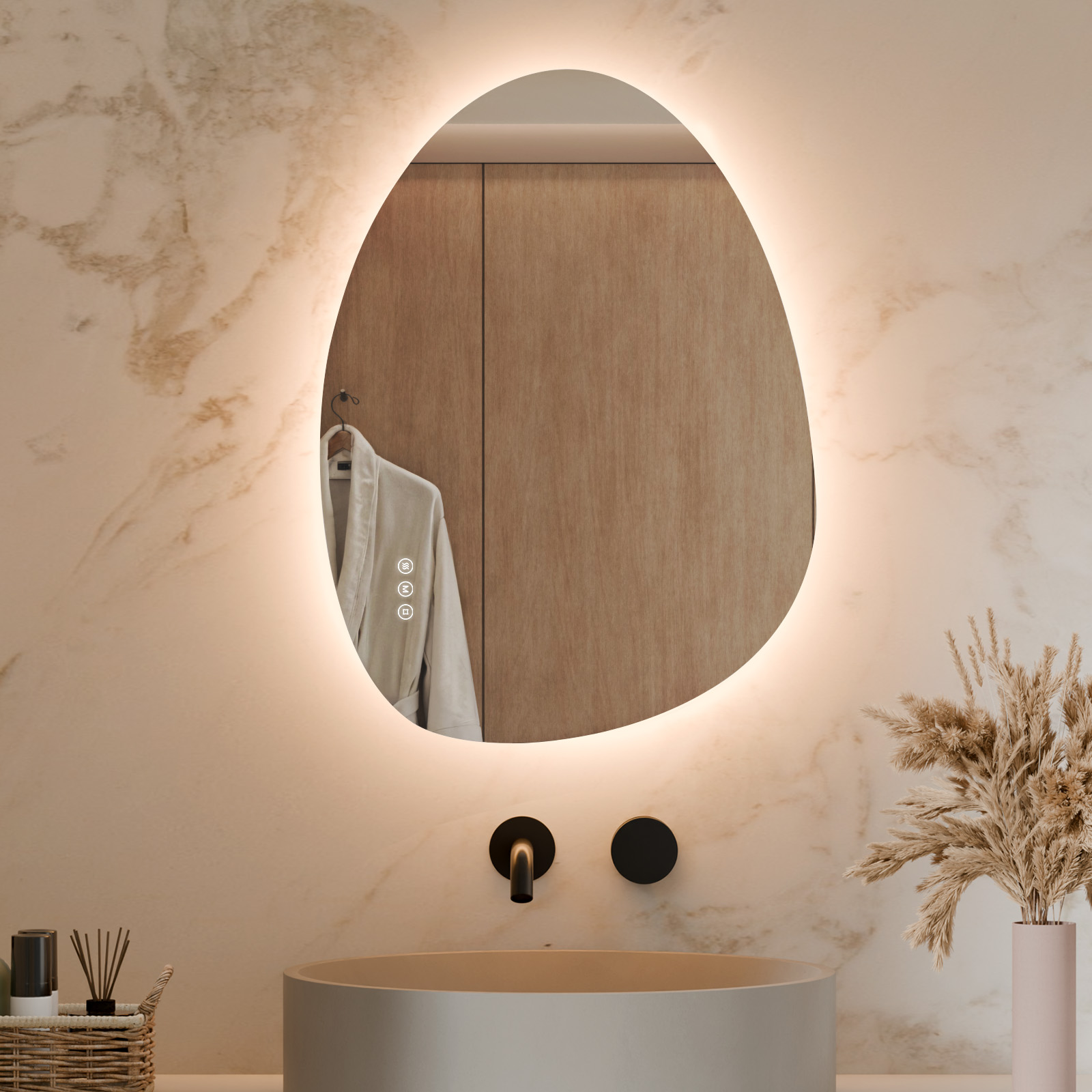 Lustro łazienkowe LED 45 × 60 cm Asymetryczne - Regulacja jasności i 3 ...