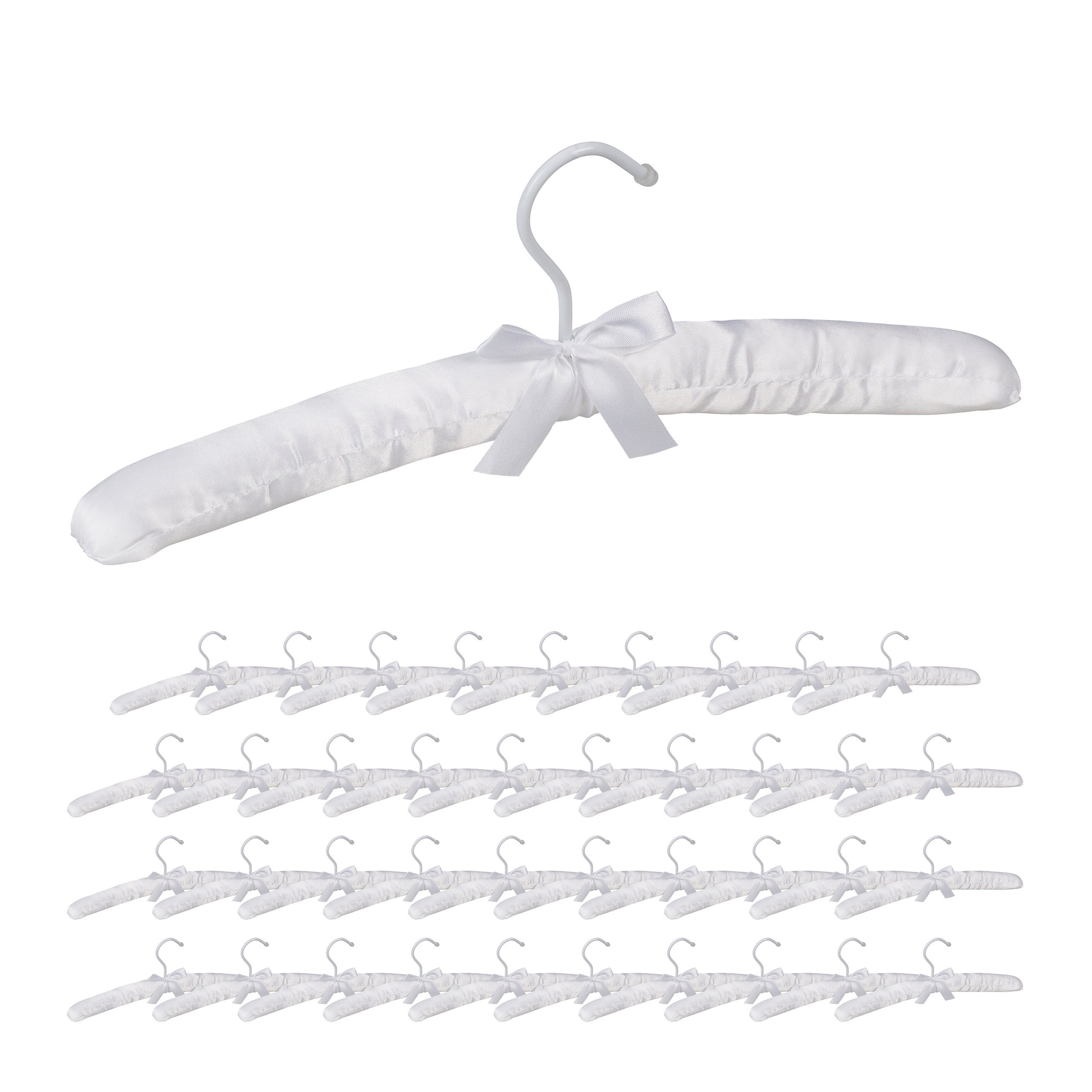 Pack 40 Perchas Forradas de Raso con Lazo, Madera-Tela-Metal, Blanco ...