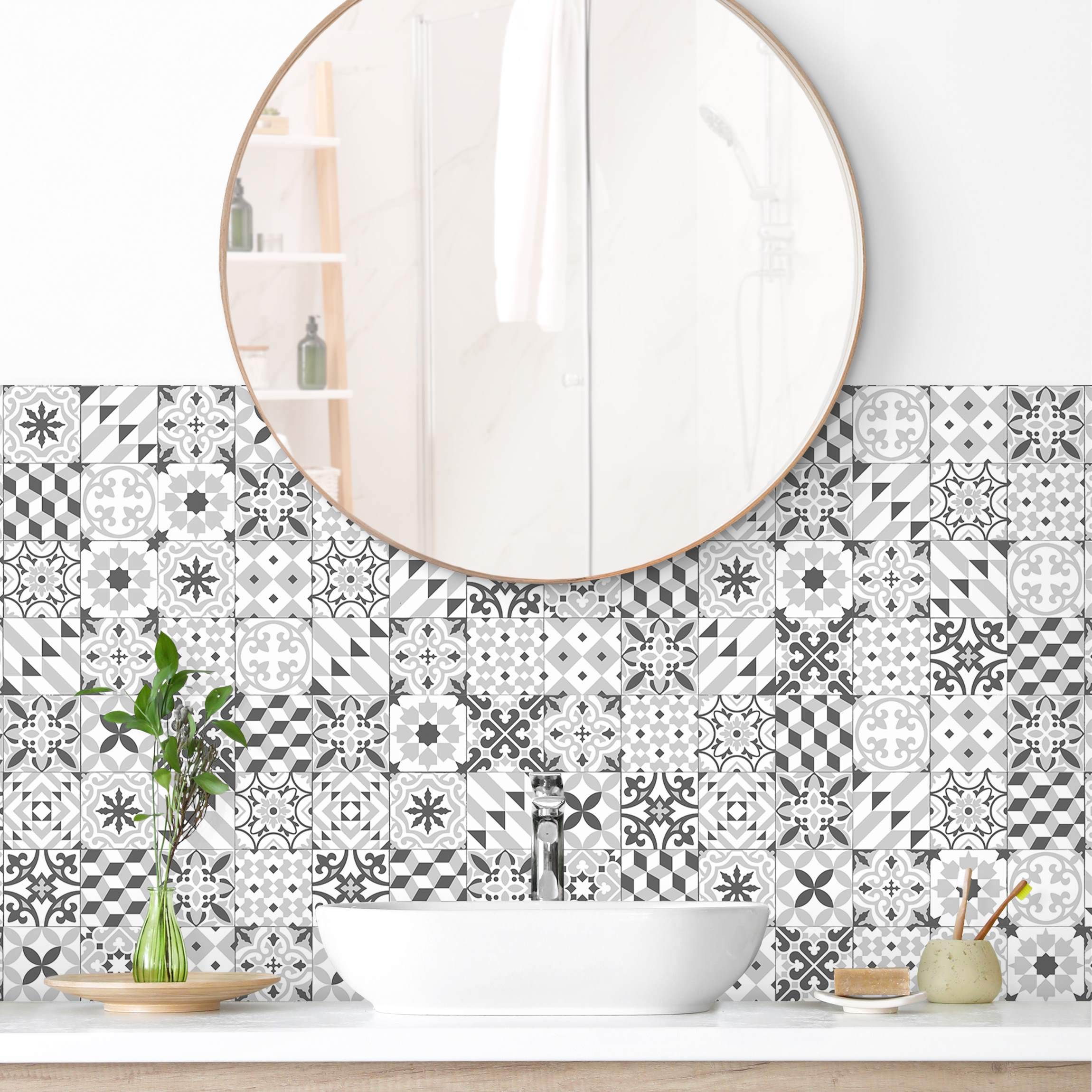 Revestimiento de pared para baño - Geometrical Tile Mix Grey 50 x 90 cm ...