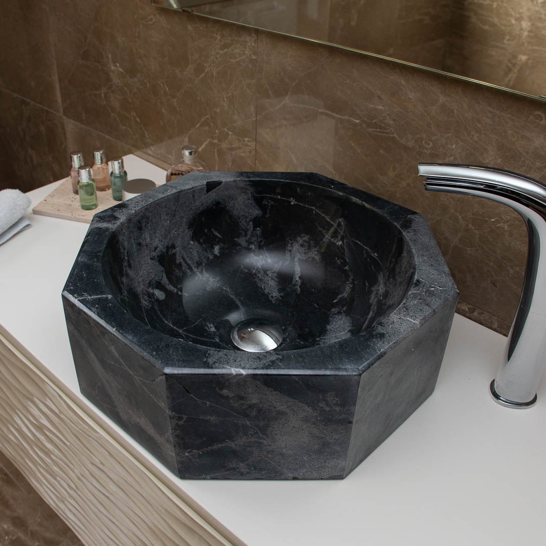 Lavabo de marmol negro de sobreponer - para baño - 40x40x15 cm | Leroy ...