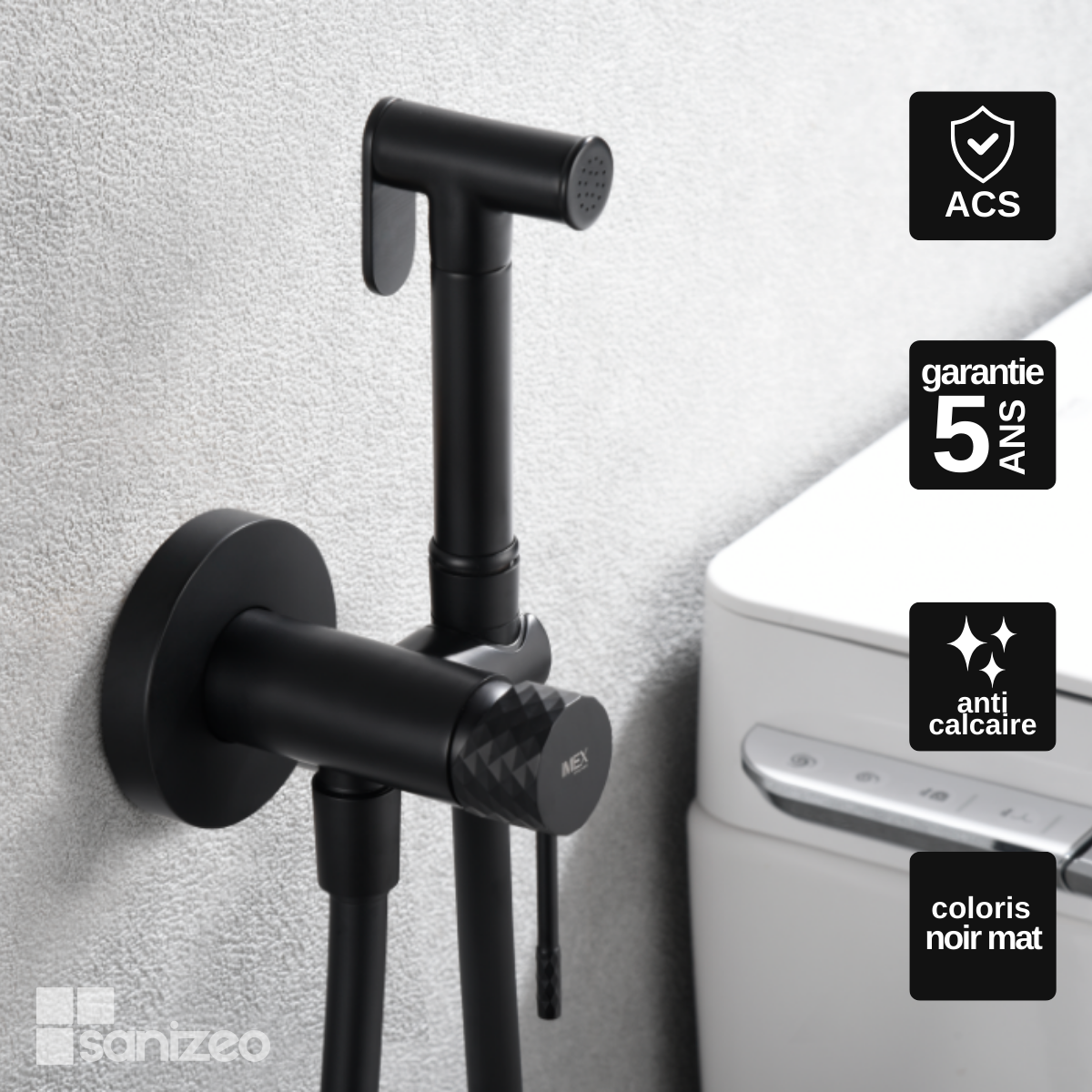 Kit Douchette hygiénique à encastrer pour WC ou bidet noir mat – Design ...