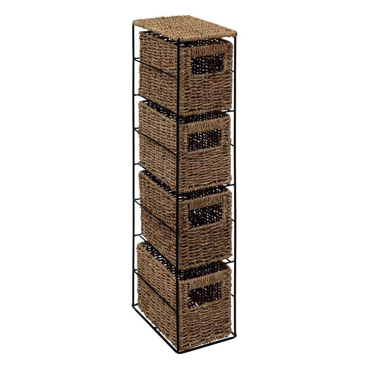 Étagère 4 Paniers de Rangement "Roseau" 70cm Marron | Leroy Merlin