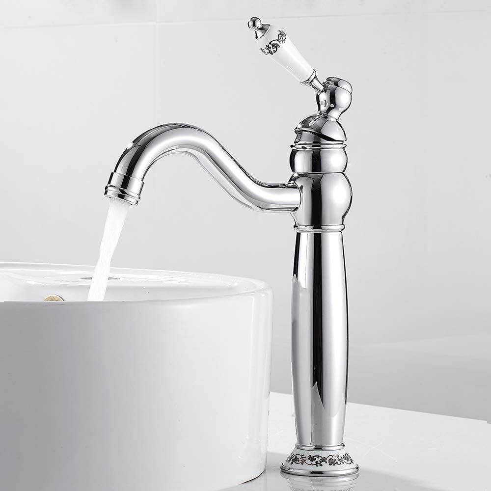 Grifo mezclador para lavabo de baño, grifo monomando alto de cerámica ...