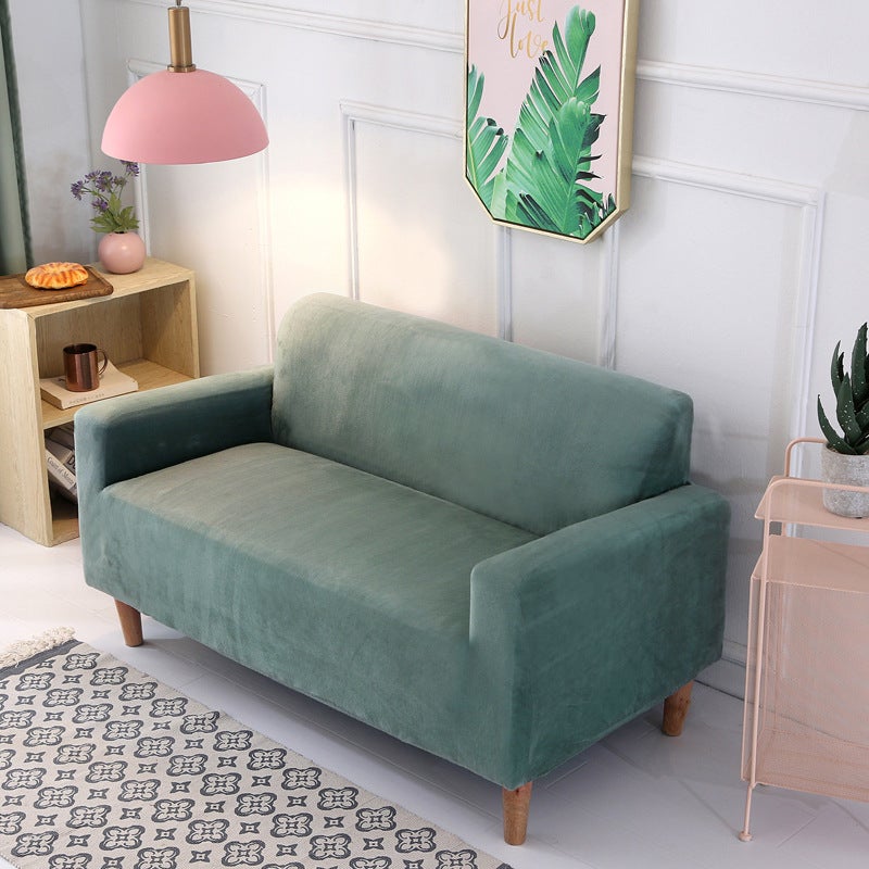 Housse de canapé épaisse et antidérapante en peluche cyan Double siège ...