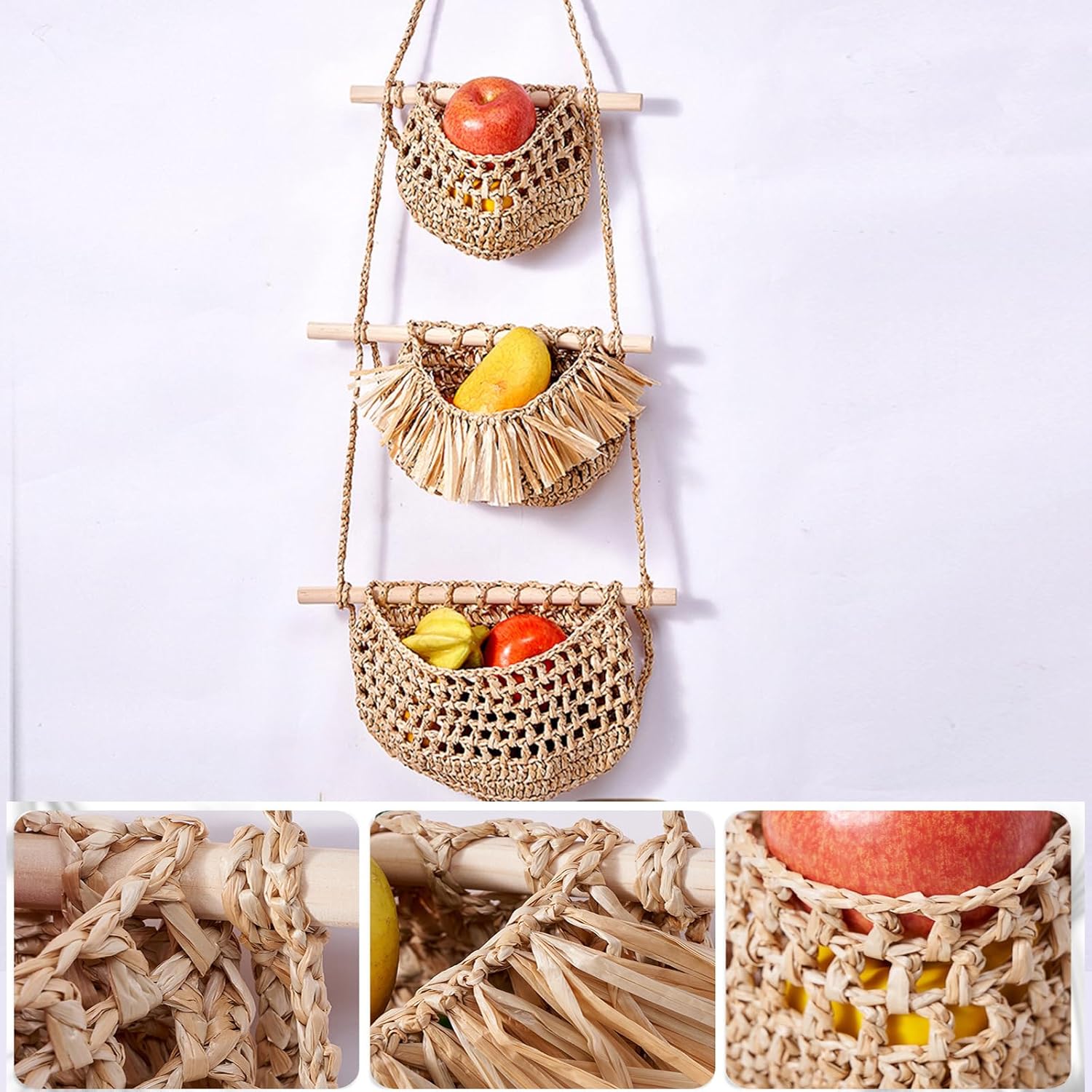 Corbeille à fruits suspendue, petite corbeille murale tissée, style ...
