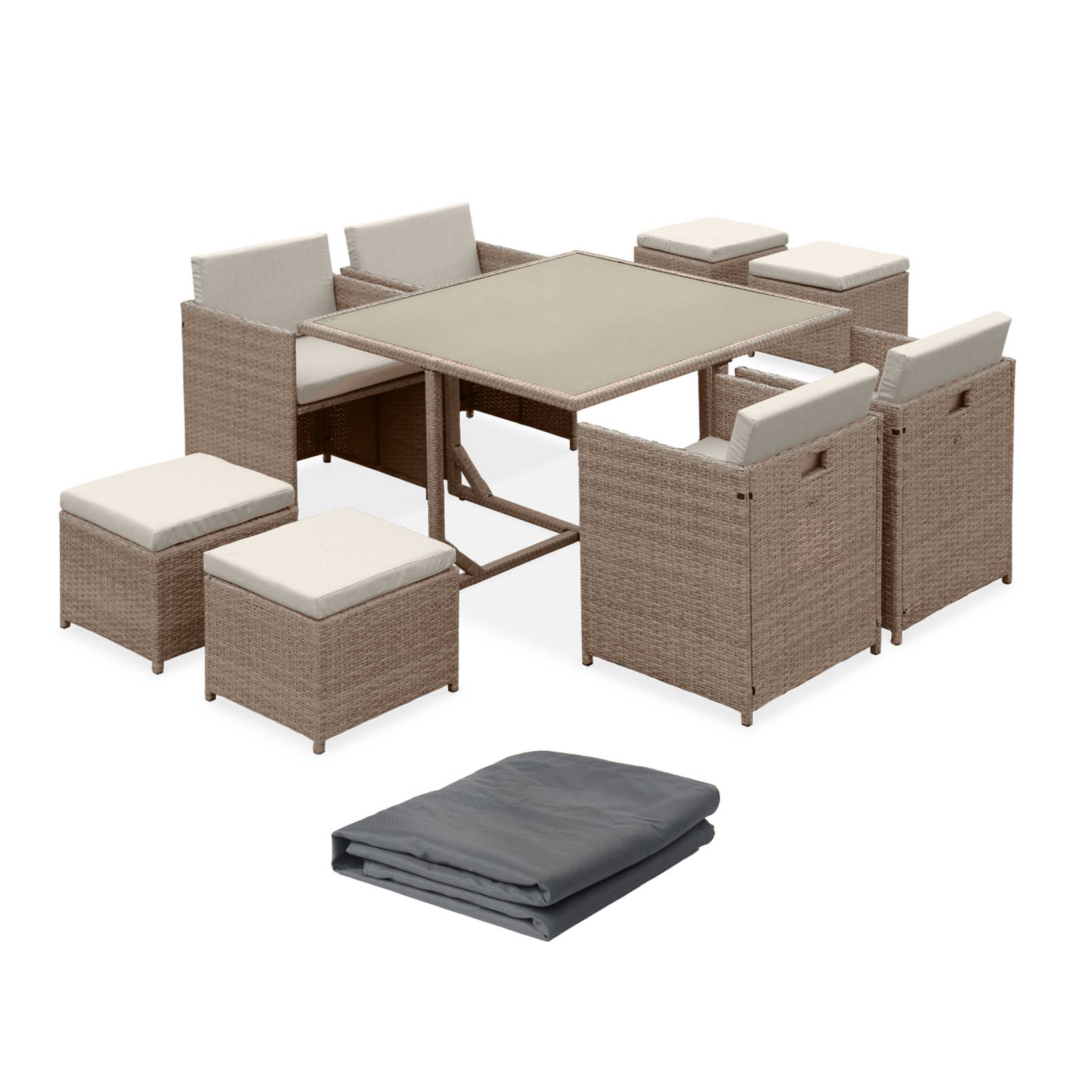 Mesa de jardín encastrable resina con 8 sillones + cobertor, Vabo 8 ...