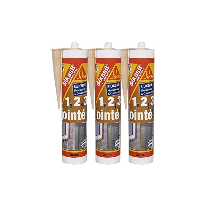 Lot de 3 mastics silicone SIKA Sikasil construction - Beige - 300ml ...