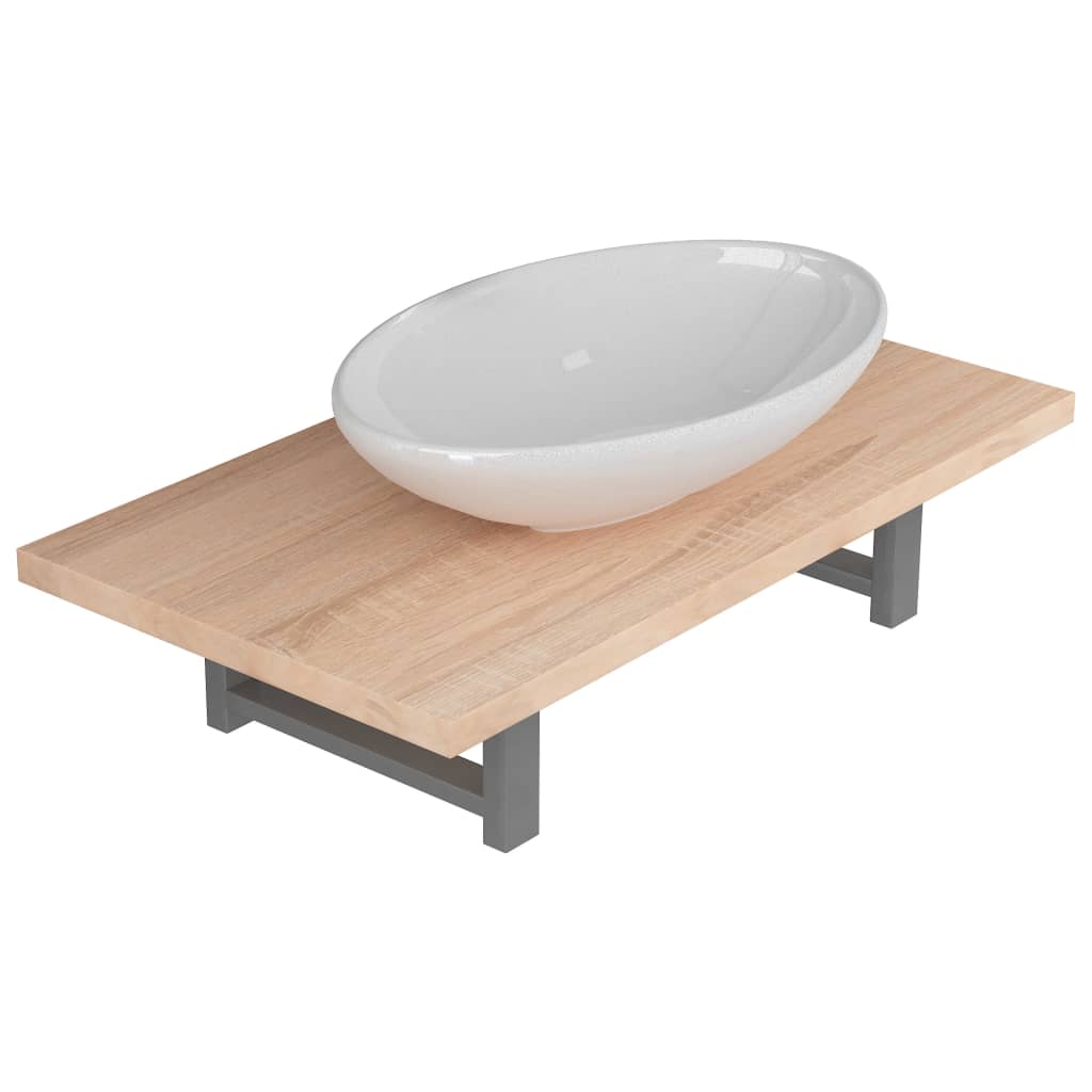 Meuble De Salle De Bain Armoir De Rangement En Deux Pièces Céramique Chêne Cfw750895 Leroy