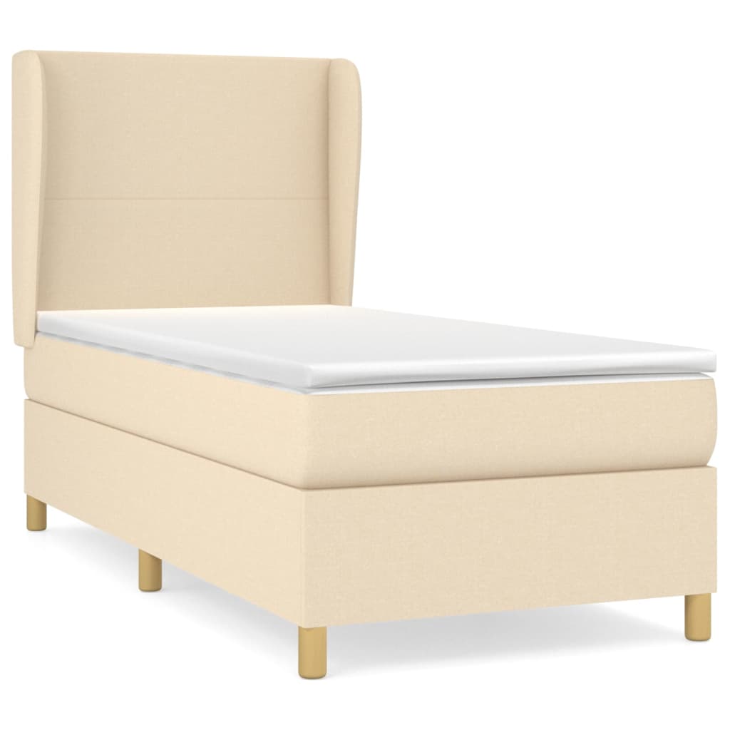 Letto box spring con materasso in tessuto color crema 100x200 cm ...