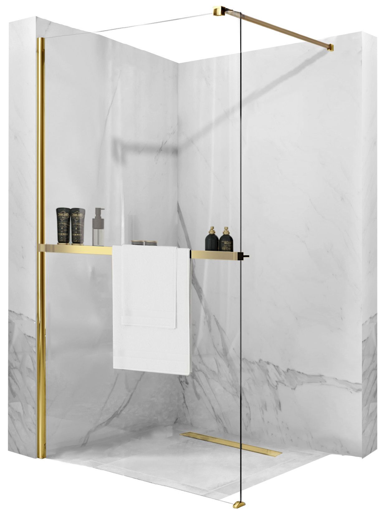 PAROI DE DOUCHE REA AERO N WALK IN 120 GOLD + ETAGÈRE DE SALLE DE BAIN ...