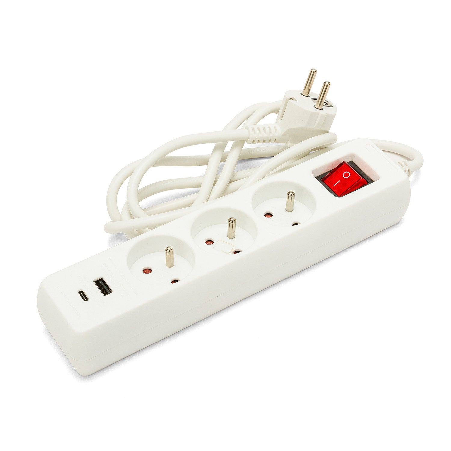 Regleta francesa con 3 salidas 2P+T y 2 tomas USB. cable de 1,5m ...