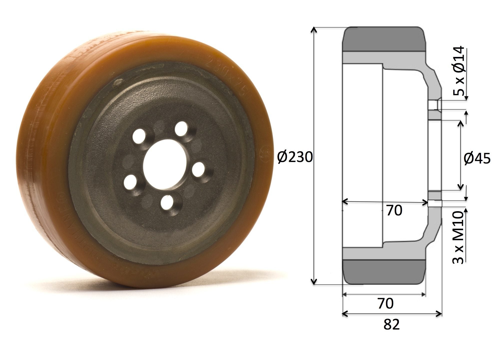 Roue motrice 230 x 75 - 5 trous VULKOLLAN® ( Still 359920 ) | Leroy Merlin
