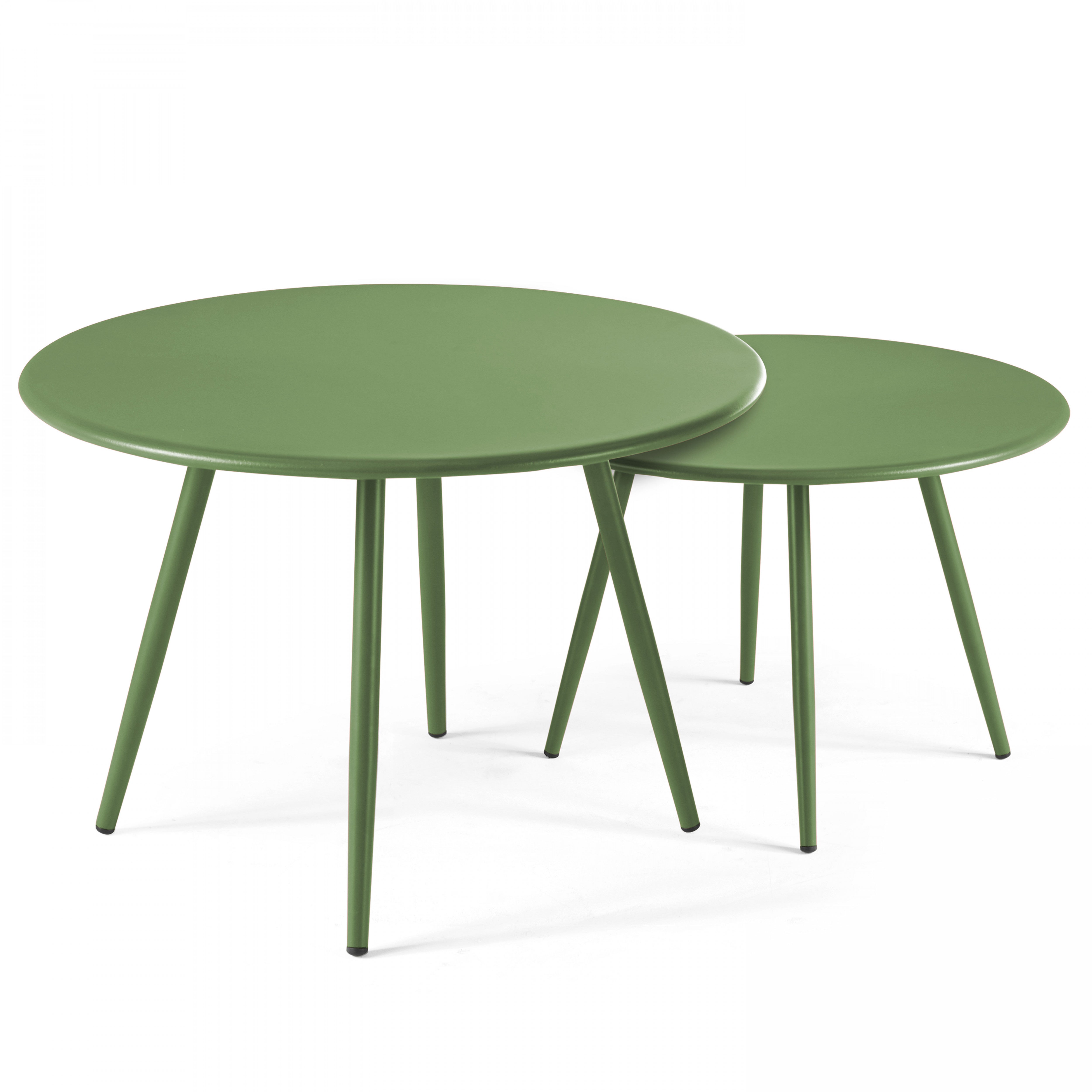 Lot de 2 tables basses ronde en acier vert cactus , Palavas - Oviala ...