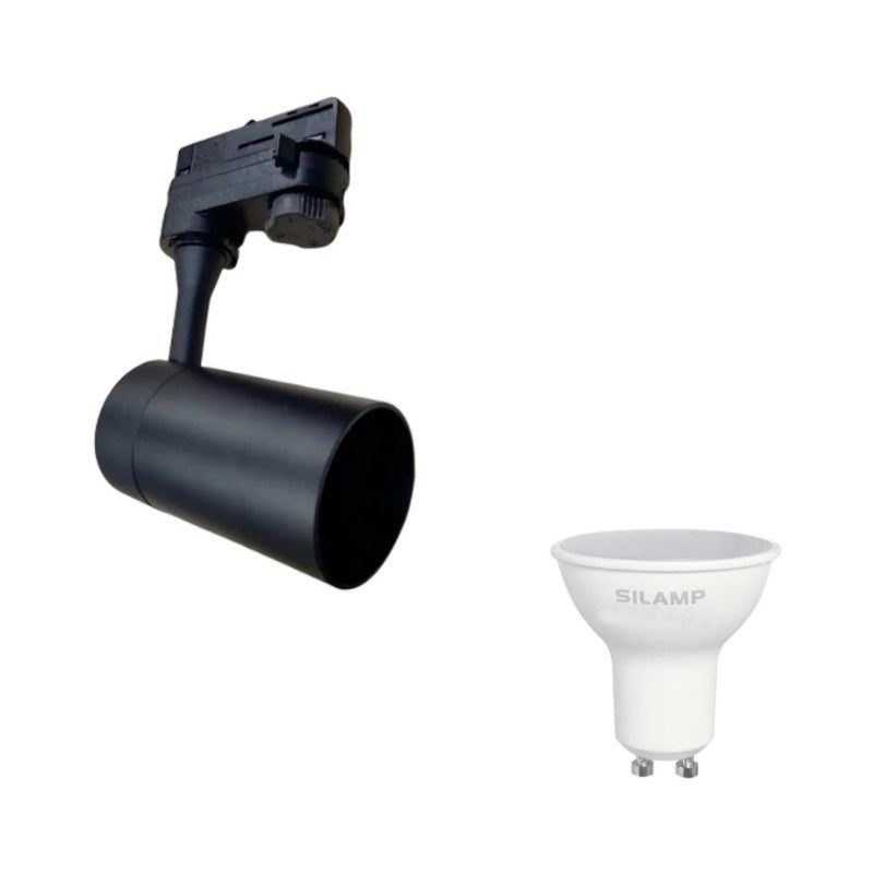 Kit Spot LED sur rail 80° Triphasé Noir + Ampoule LED GU10 8W - Blanc ...