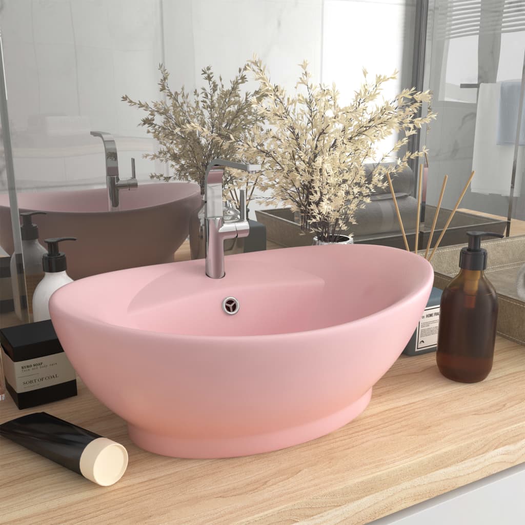Lavabo lujoso con rebosadero cerámica rosa mate 58,5x39 cm | Leroy Merlin