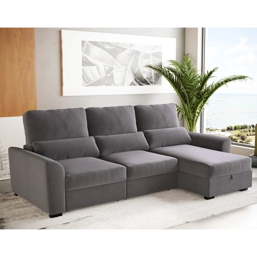 BUDWING Oliver Divano Letto Angolare Grigio Chiaro a 3 Posti con Chaise Longue Reversibile e Schienale Reclinabile Leroy Merlin