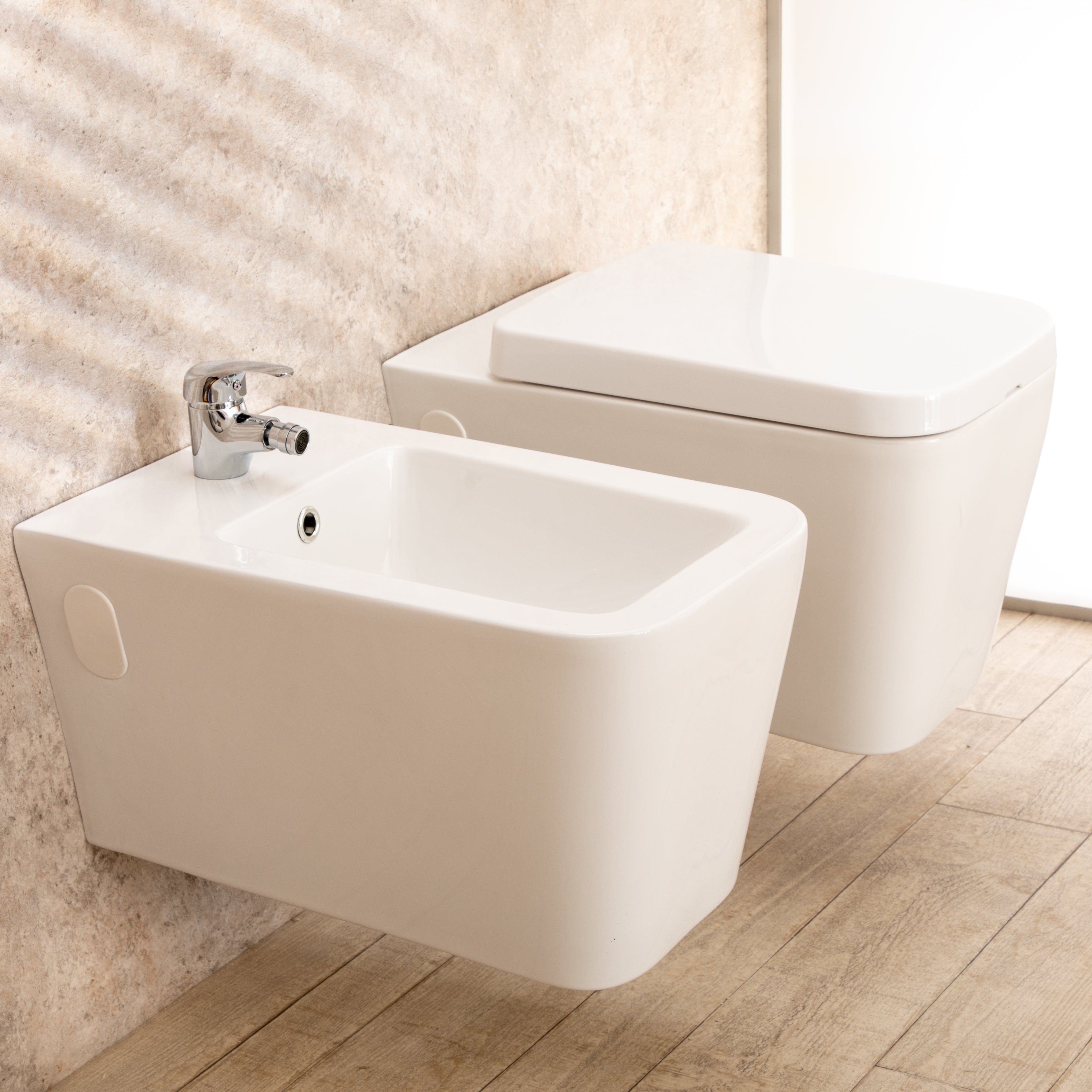 Sanitari Bagno Sospesi Minimal Wc con Seduta+Bidet di Design Moderno ...