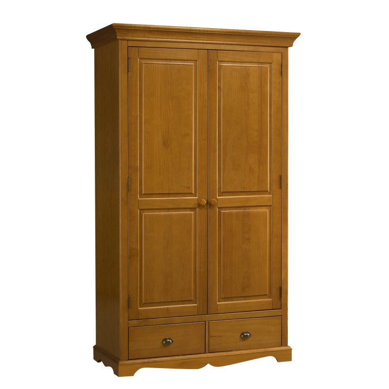 Armoire Penderie Pin Miel 2 Portes 2 Tiroirs 6 Niches L 114.5 H 195 P ...