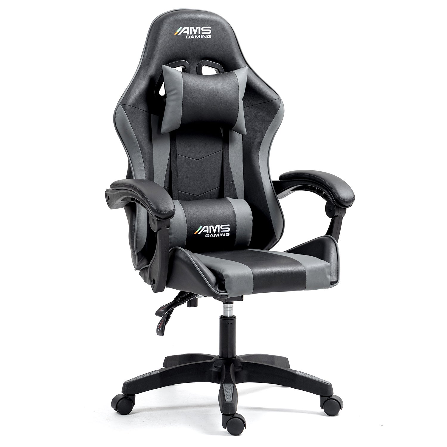 Chaise AMS-GAMING GAMER#02-GREY coloris noir & gris - coussin lombaire ...