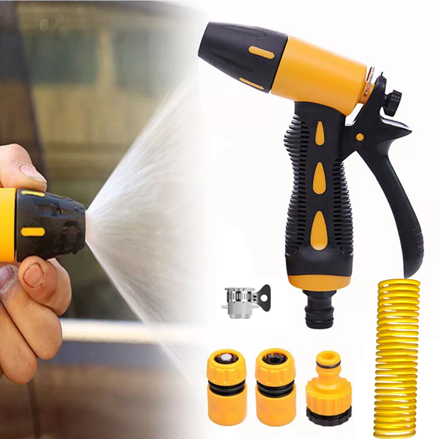 Pistolet d'arrosage multifonctionnel avec tuyau d'arrosage de jardin rétractable de 10 m et buse ...