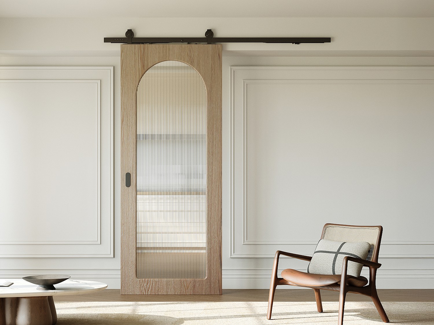Porte coulissante avec système en applique en bois et MDF - arche en ...