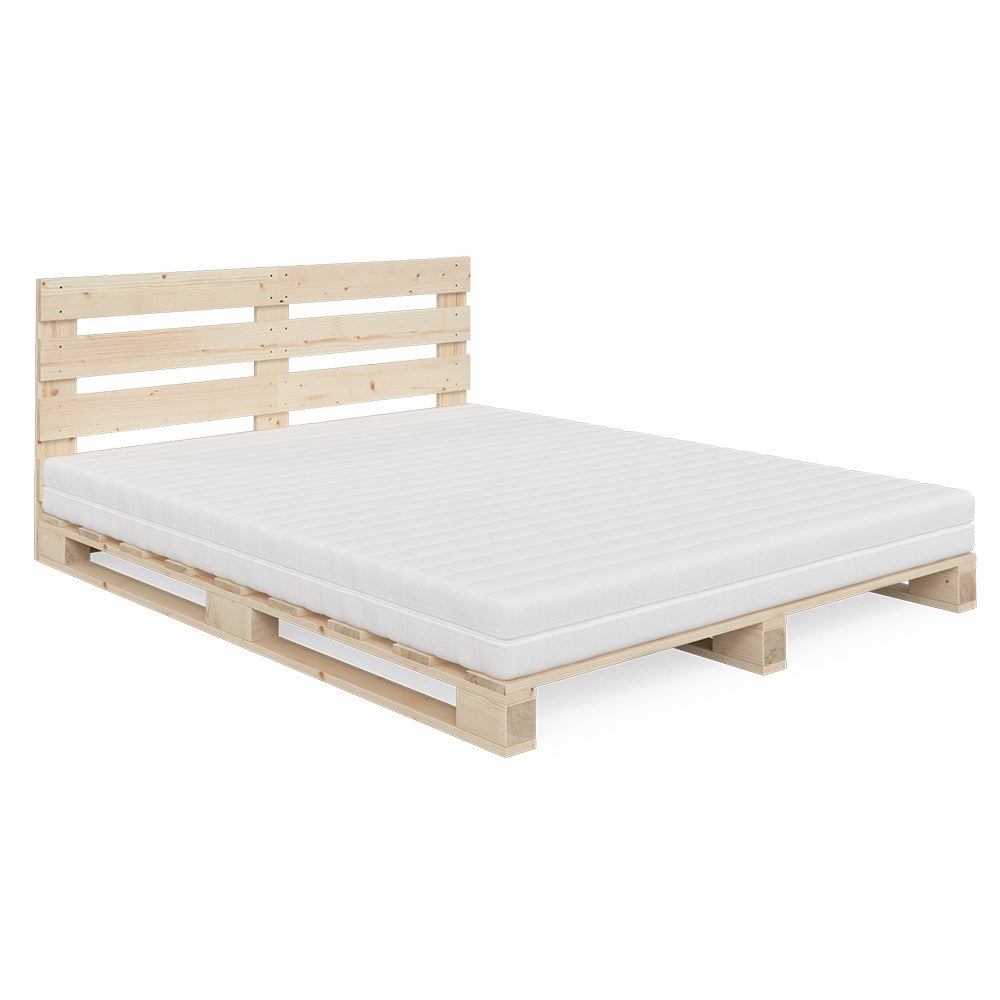 Vitalispa Lit en palette , Naturel bois, 140x200 cm avec matelas H3 et ...