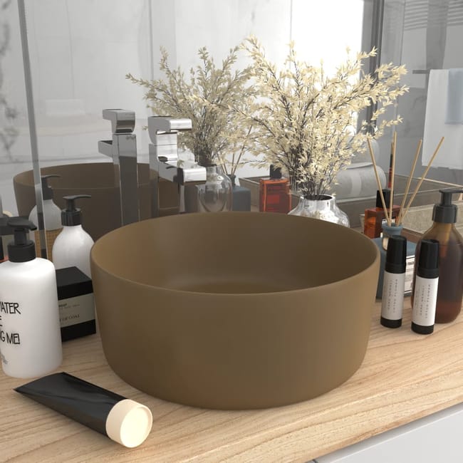 Lavabo De Lujo Redondo Cerámica Crema Mate 40x15 Cm Leroy Merlin