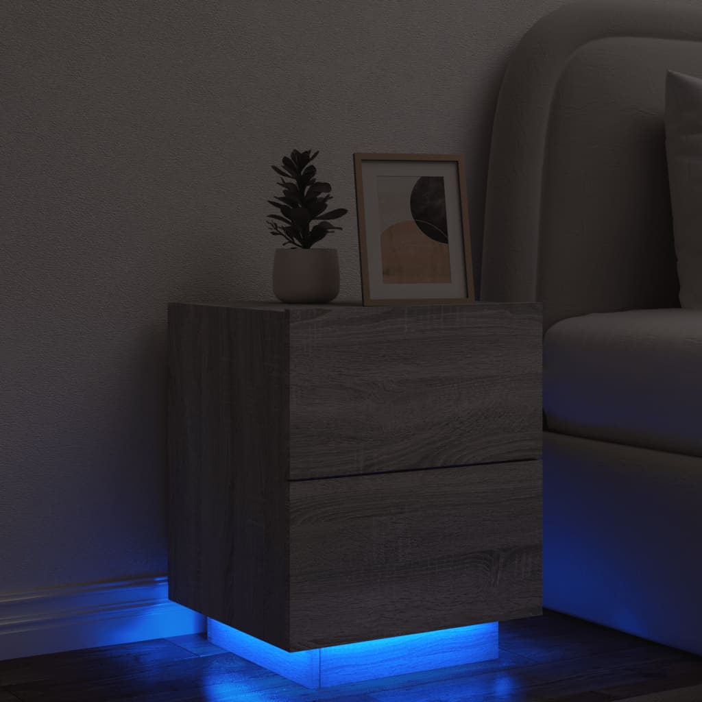 Comodino con Luci LED Grigio Sonoma in Legno Multistrato | Leroy Merlin
