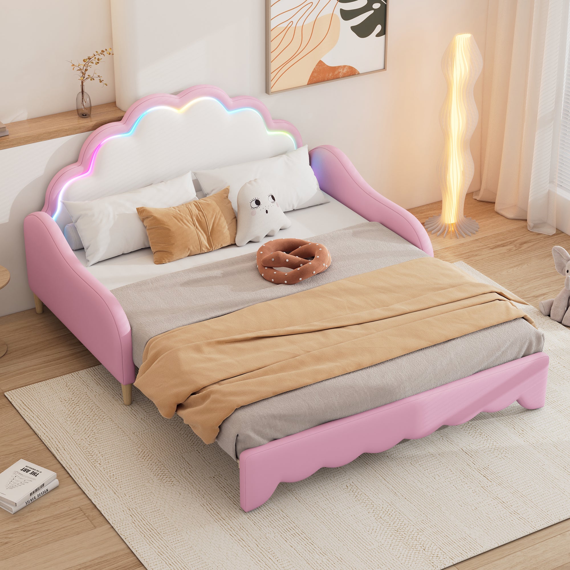 Lit capitonné extensible 140 x 200 cm avec tête de lit - LEDs - Cuir PU ...