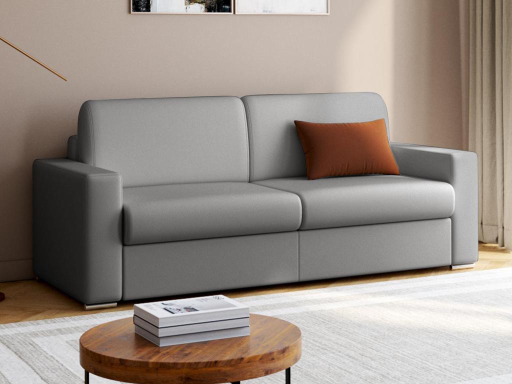 Sofá cama italiano 4 plazas piel sintética CALITO - Gris - Cama 160 cm ...