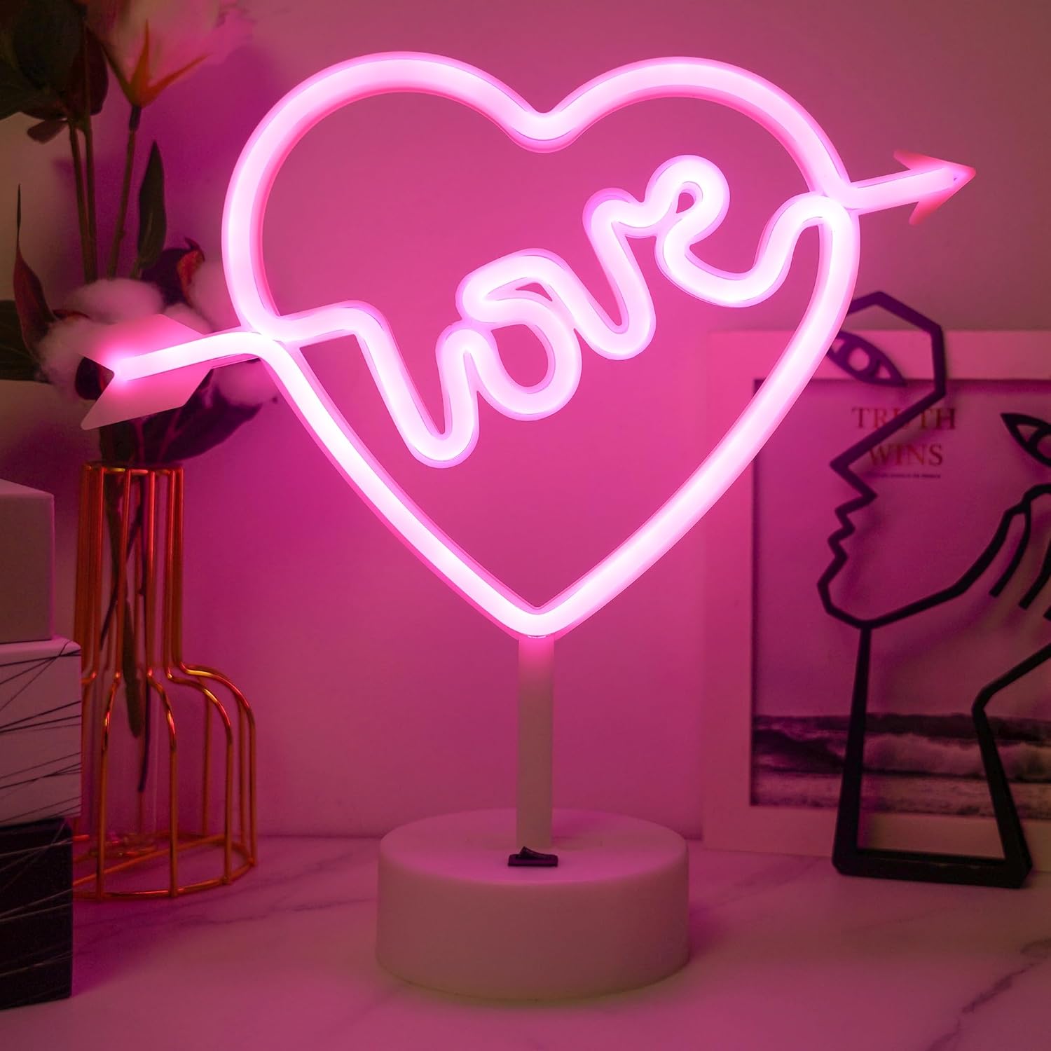 Veilleuse néon LED en forme de nœud de Cupidon, alimentation par ...