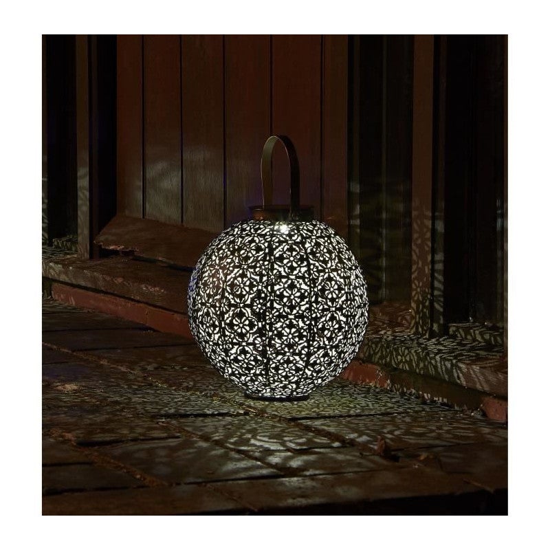 Farol solar Damasco metálico calado Bronce Energía solar Atmósfera ...