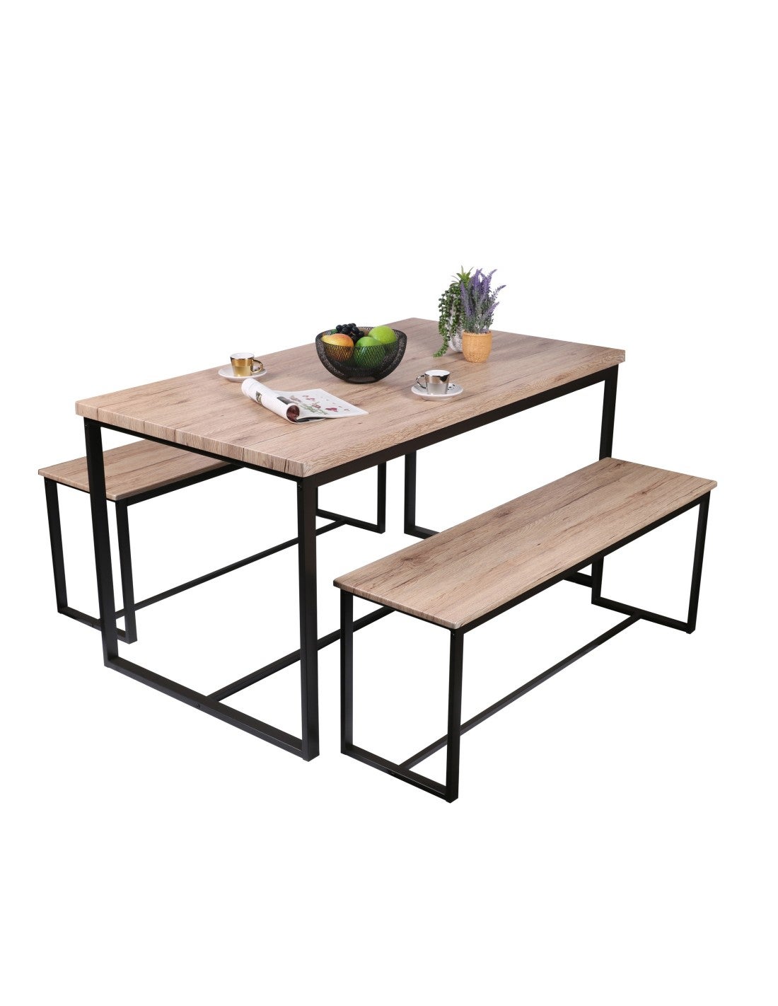 Ensemble table et deux bancs style industriel en bois et métal – Table ...