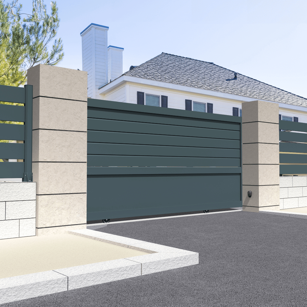 Portail coulissant motorisé mixte L 4000 x H 1864 mm (Gris anthracite ...