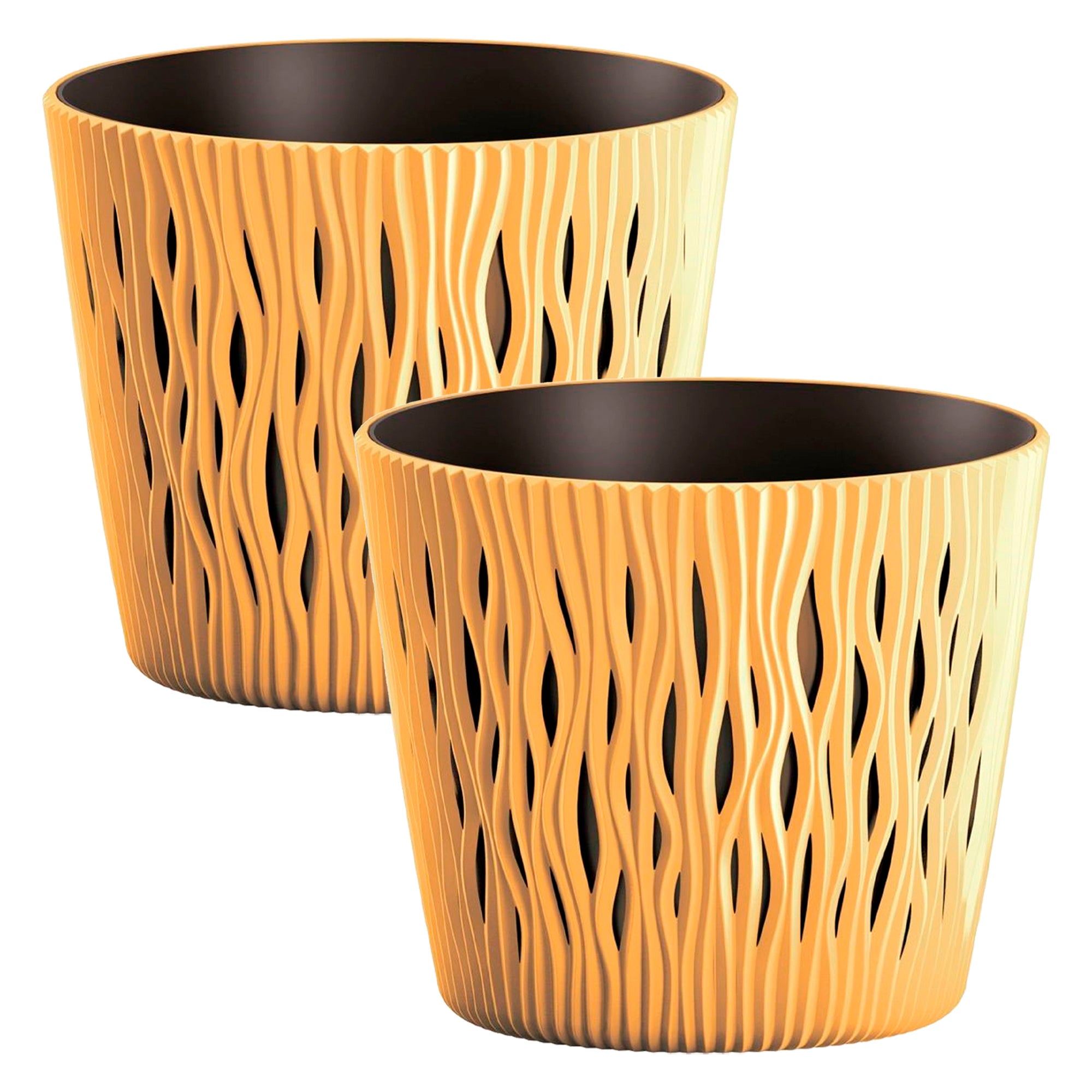 2 Pot de fleurs rond plastique jaume 22x22x19 cm - Sandy Round | Leroy ...