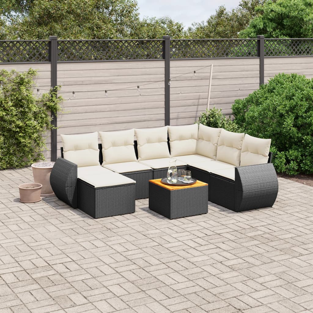 Salon de jardin 8 pcs avec coussins noir résine tressée vidaXL | Leroy ...
