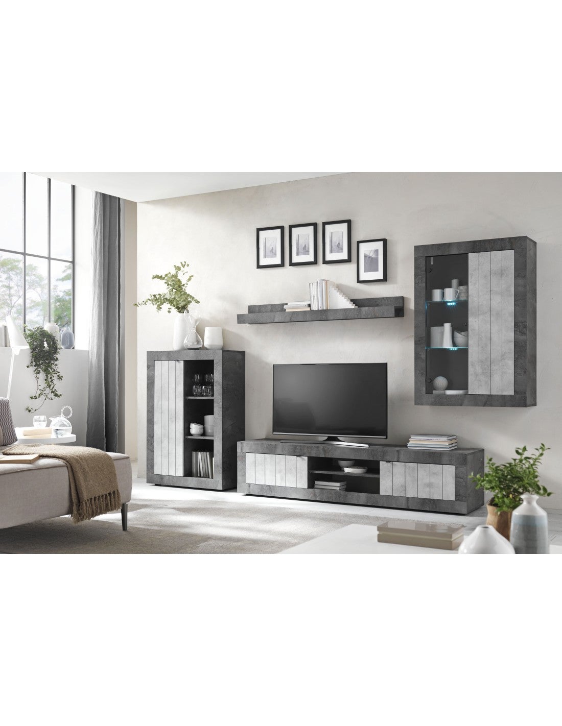 Ensemble de meubles de salon collection BURA. Coloris gris effet béton ...