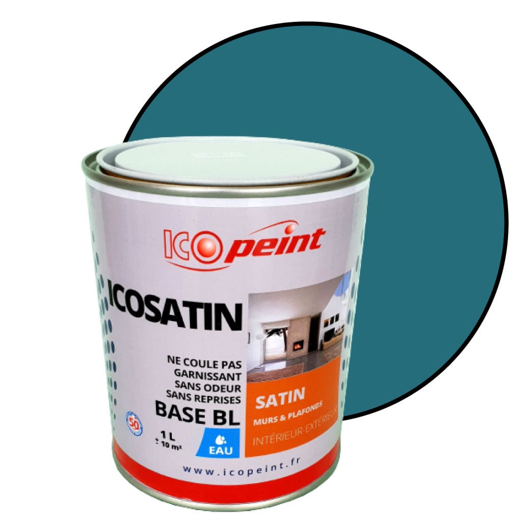 Peinture murs Acrylique Satin Lessivable 1L - ICOSATIN - RAL 5021 Bleu ...