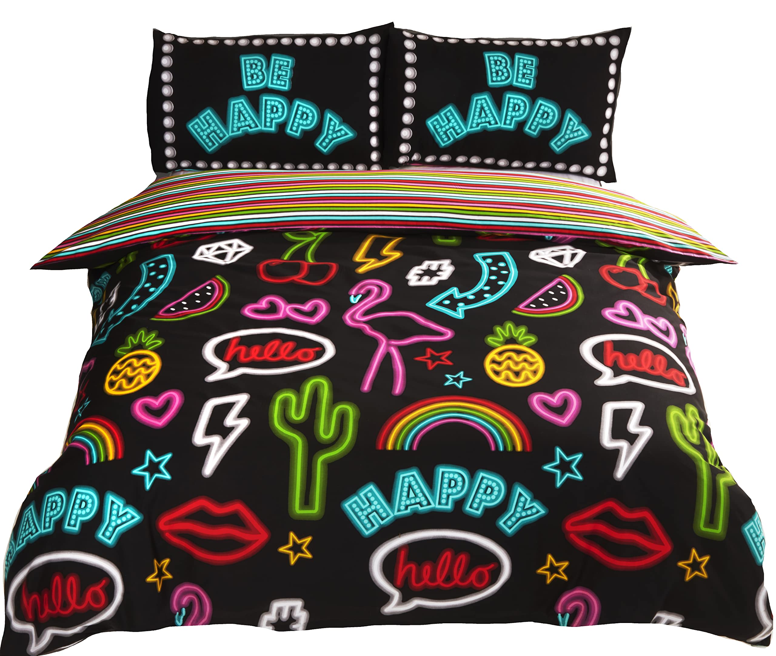 Rapport Art Funky Neon - Set Copripiumino Reversibile a Righe, in ...