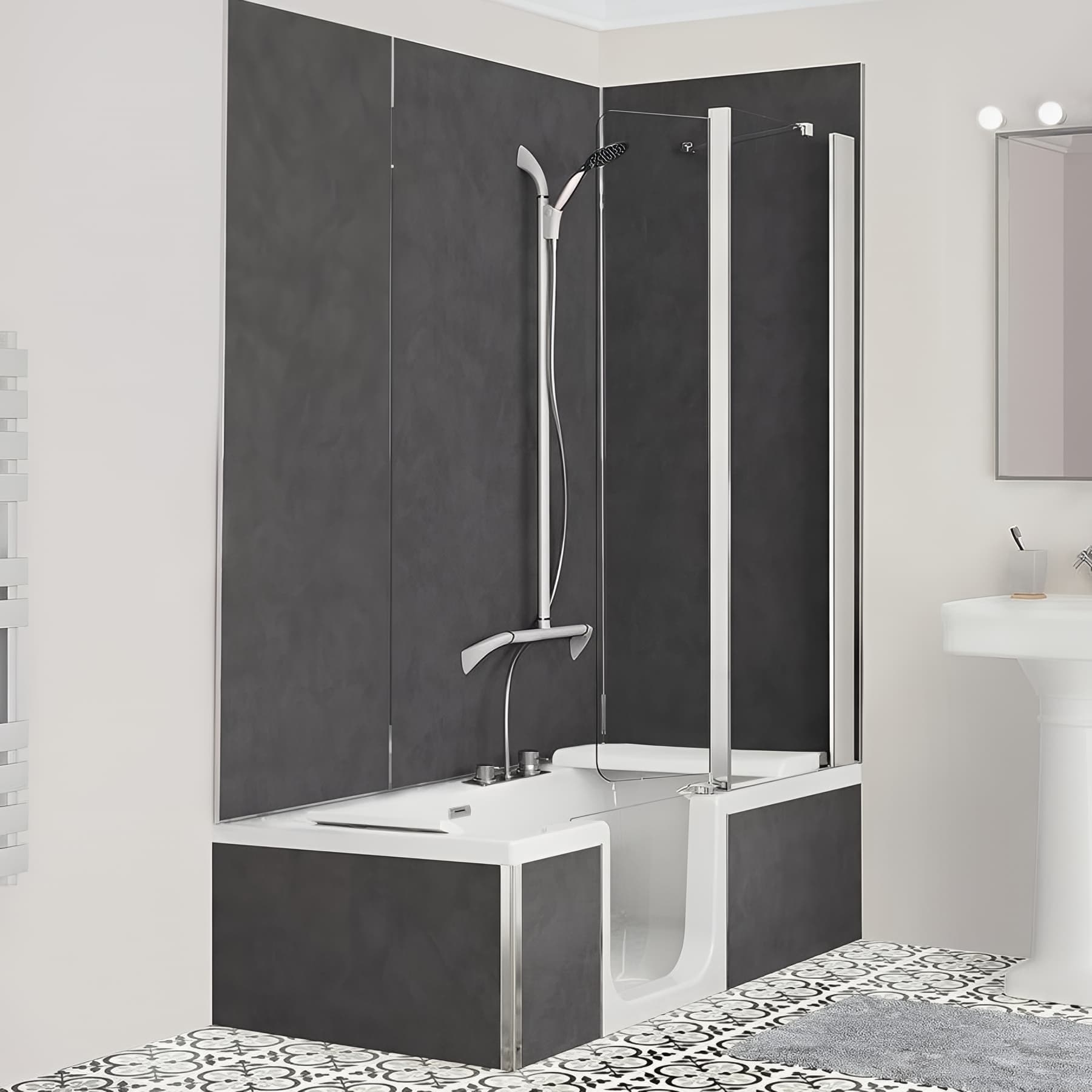 Baignoire à porte PMR DUO PACK DESIGN 1 180x80 pose en angle espace ...