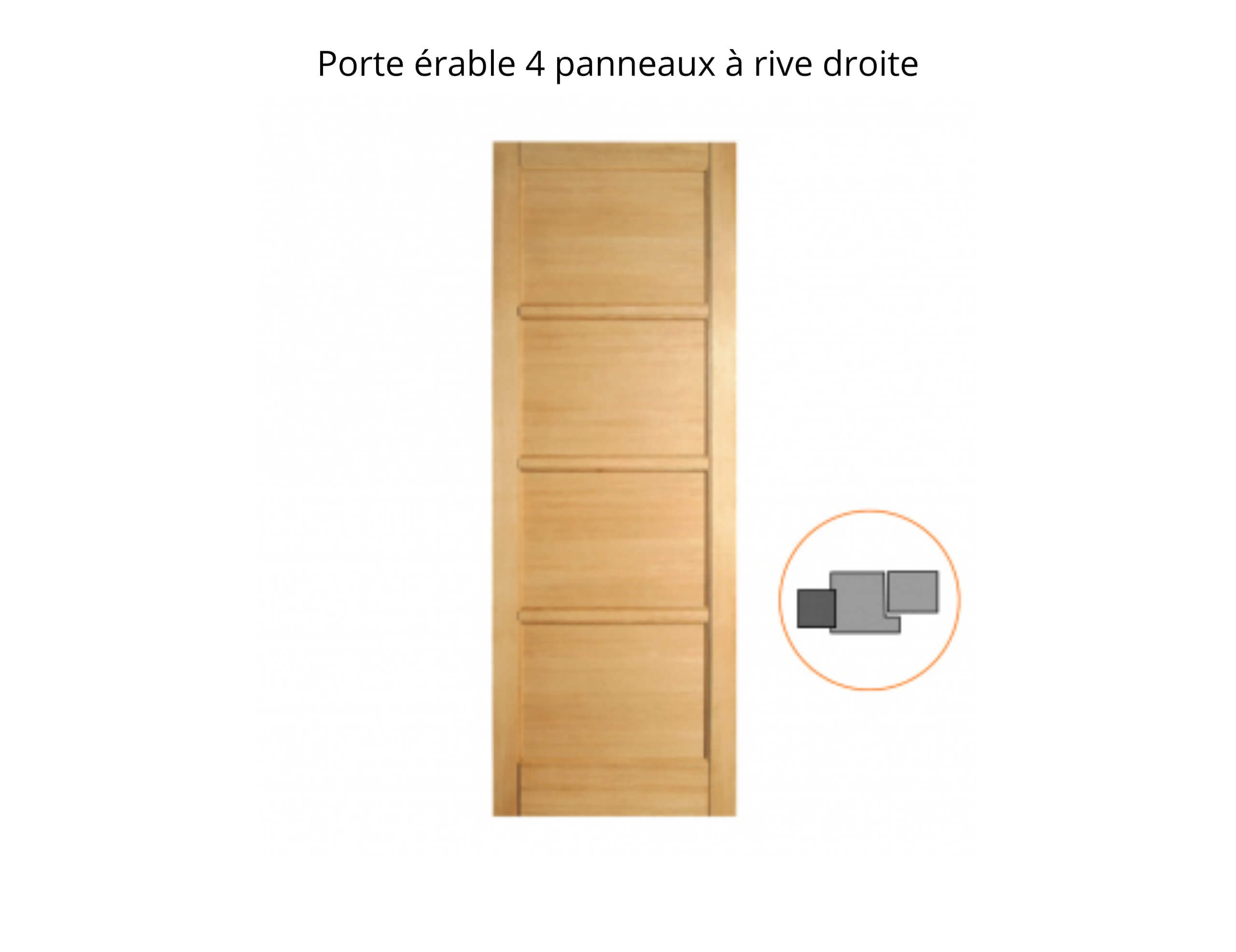 Porte nue, sans cadre, bois Erable : 4 panneaux, Traverse droite, 93 cm ...