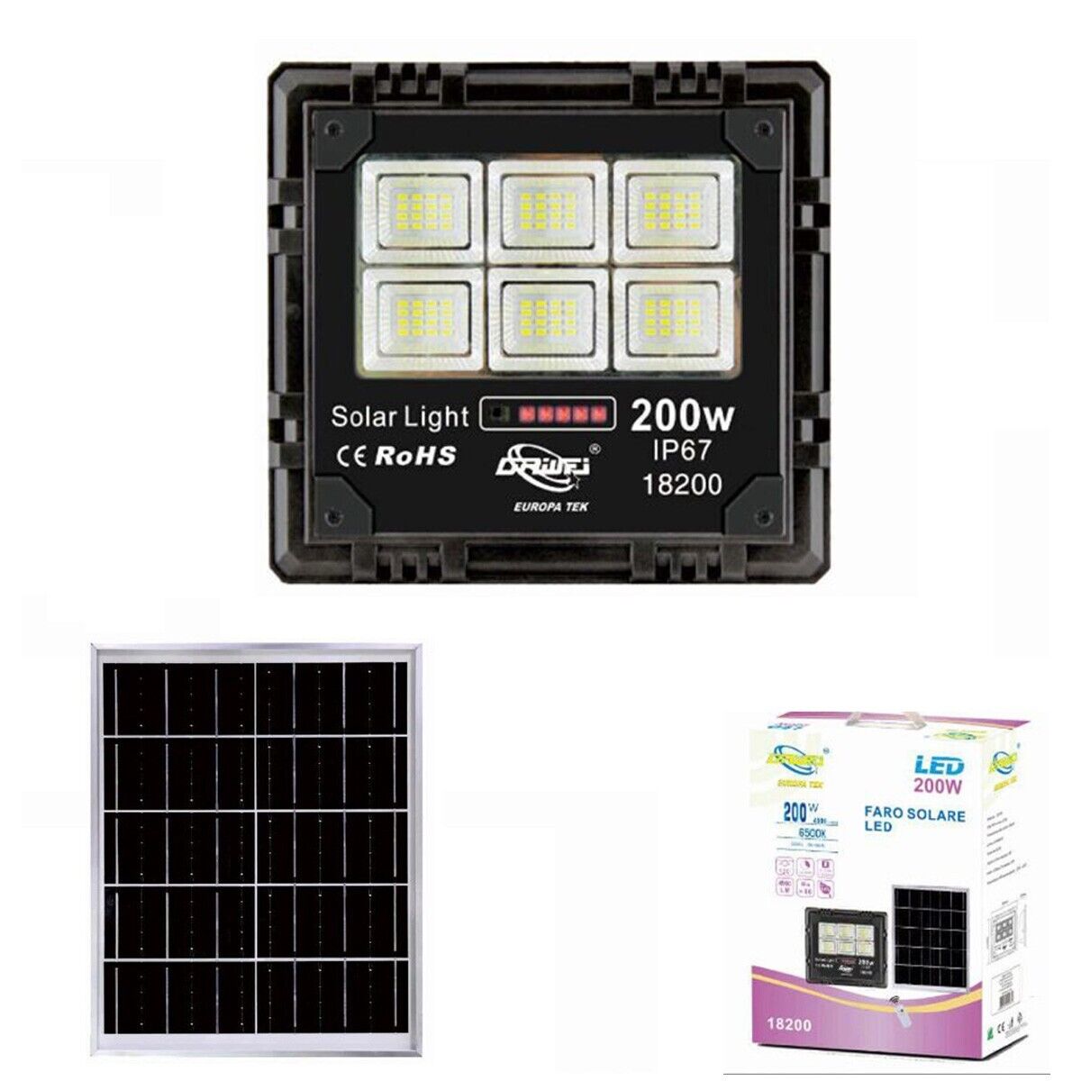 LUZ LED ALTO BRILLO PANEL SOLAR CREPÚSCULO IP67 18200 200W | Leroy Merlin