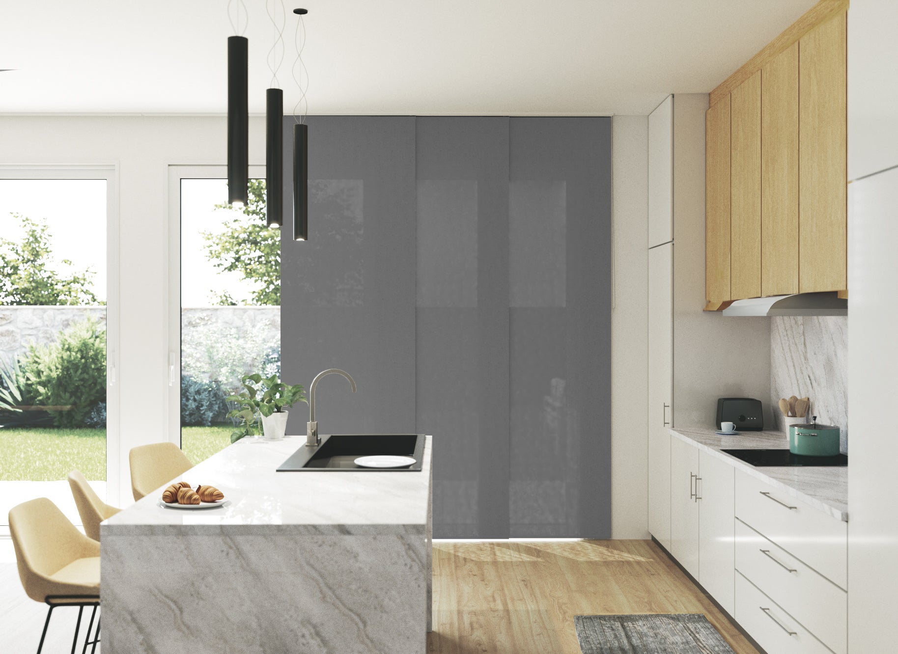 Panel Japonés Kaaten 144 X 270cm Tejido screen Apertura 10% Perla Gris ...