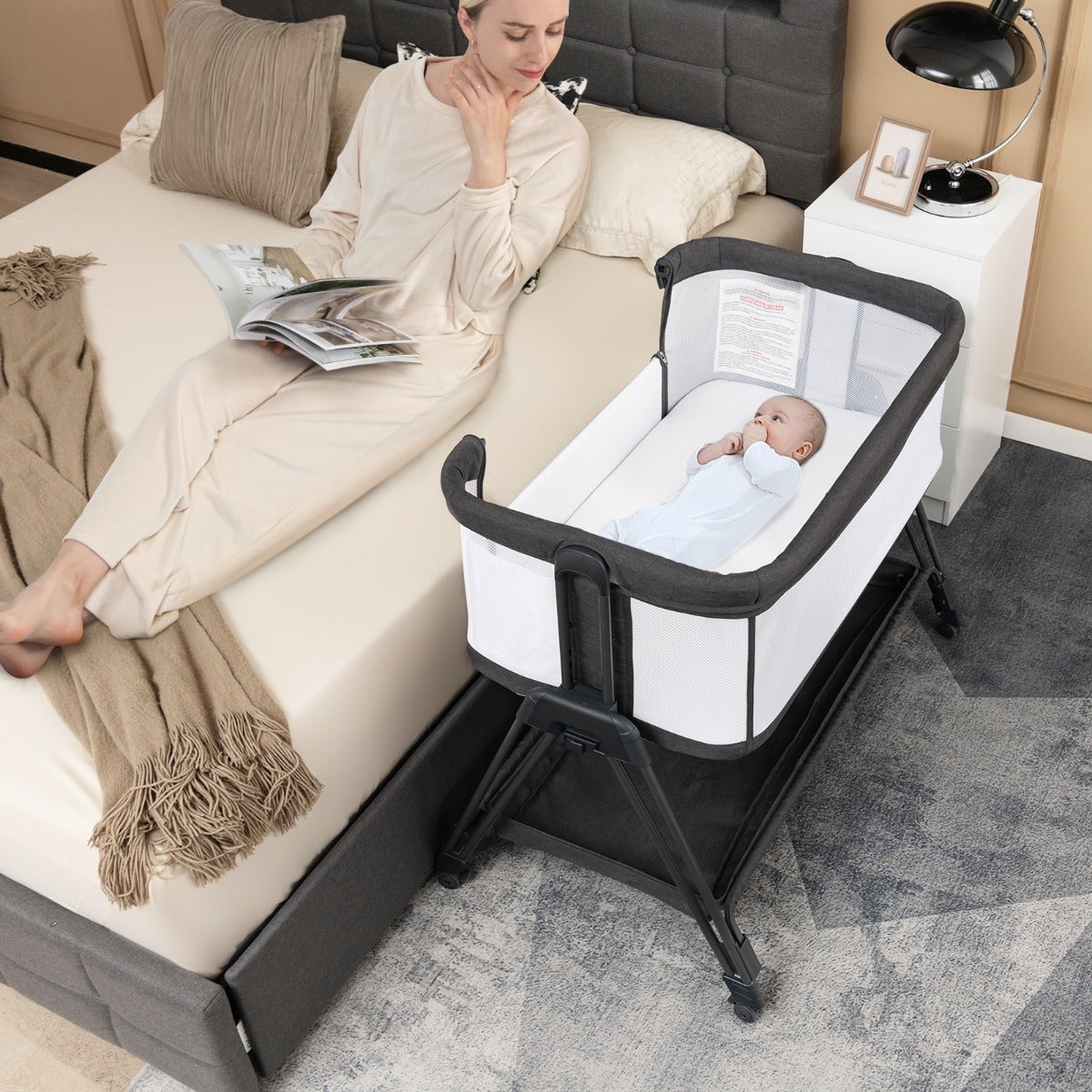 Lit de Chevet pour Bébé Berceau Lit Pliant Portable Berceau Réglable ...